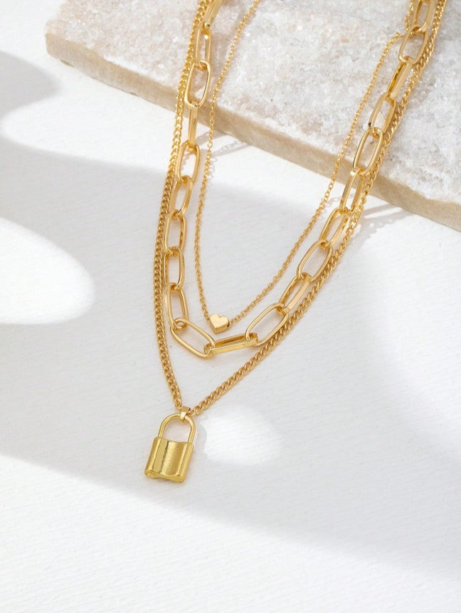 Sparkling Lock Heart Layered Necklace – Sparkling-Jewel
